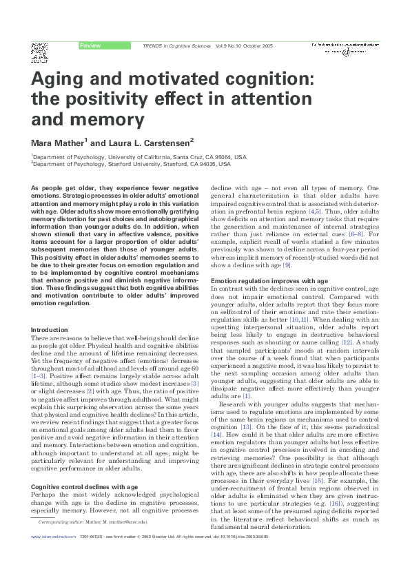 (PDF) Aging and motivated cognition: the positivity effect in attention ...