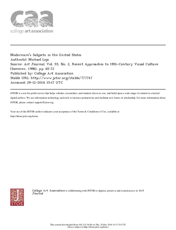 (PDF) Modernism's Subjects in the United States | Michael Leja ...