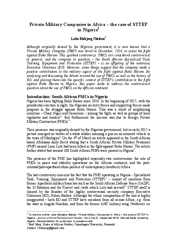 (PDF) Private Military Companies in Africa – the case of STTEP in Nigeria