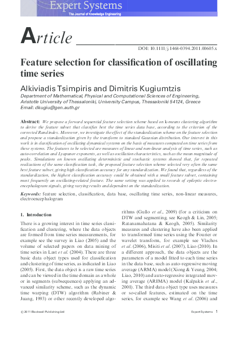 (PDF) Feature selection for classification of oscillating time series