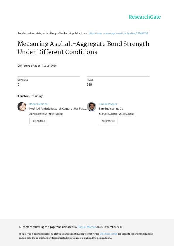 (PDF) Measuring Asphalt-Aggregate Bond Strength Under Different Conditions