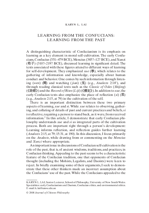 (PDF) Learning from the Confucians: Learning from the Past
