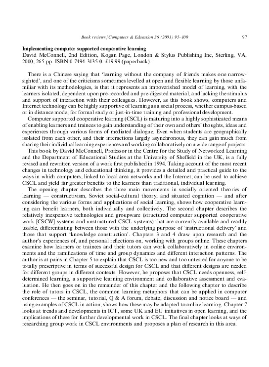 Pdf Implementing Computer Supported Cooperative Learning