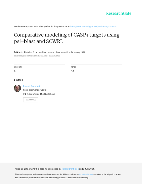 Pdf Comparative Modeling Of Casp3 Targets Using Psi‐blast And Scwrl