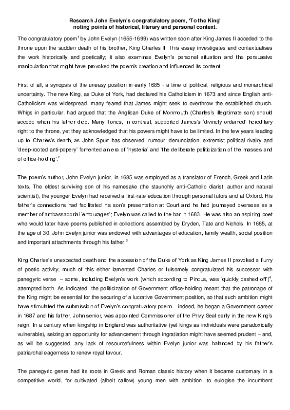 (PDF) Panegyric poetry in 17th century Britain. Research John Evelyn’s ...