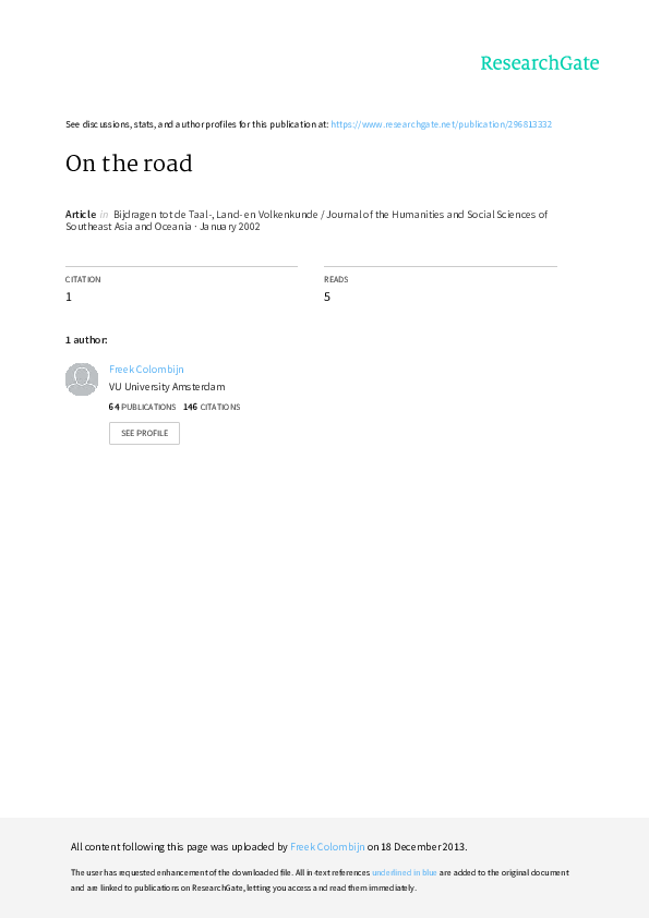(PDF) Introduction; On the road