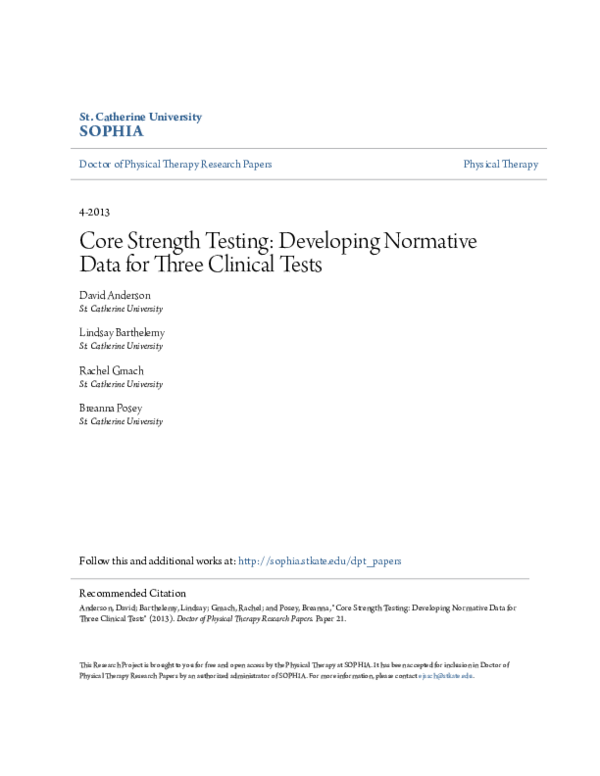 (PDF) Core Strength Testing: Developing Normative Data for Three ...