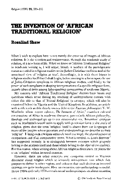 (PDF) The invention of 'African traditional religion'