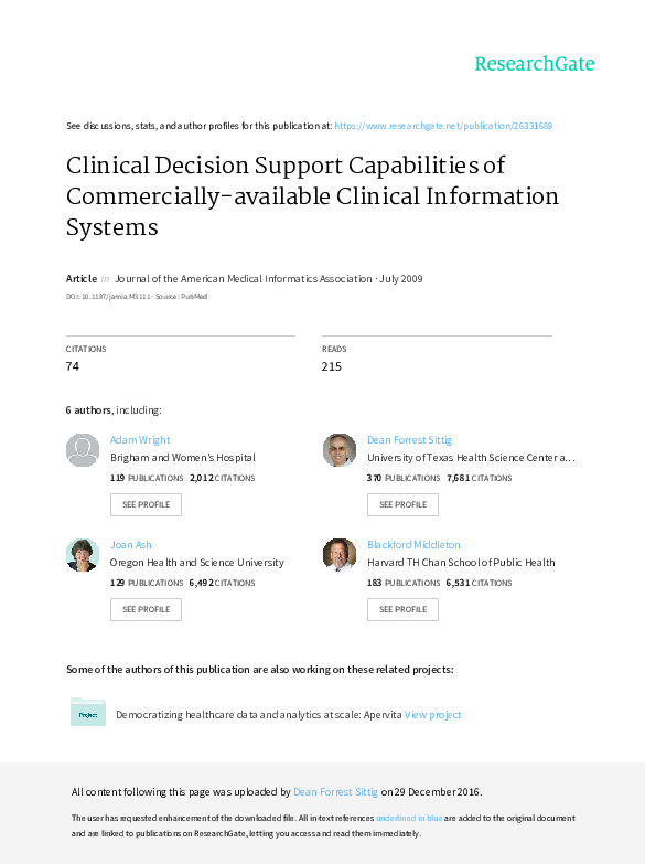(PDF) Clinical decision support capabilities of commercially-available ...