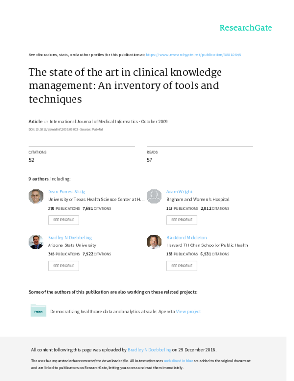 (PDF) The state of the art in clinical knowledge management: an ...