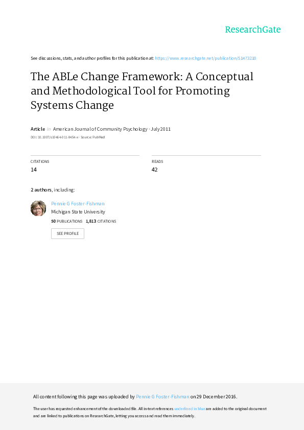 (PDF) The ABLe Change Framework: A Conceptual and Methodological Tool ...