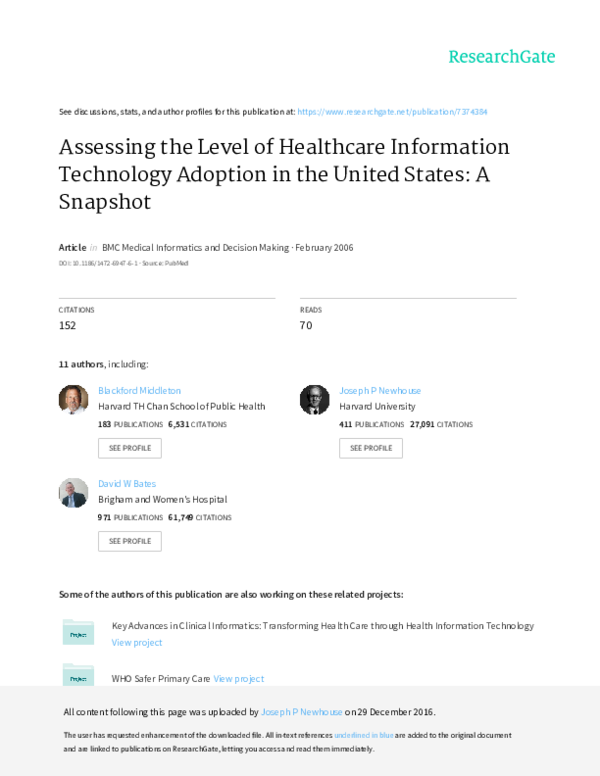 (PDF) Assessing the level of healthcare information technology adoption ...
