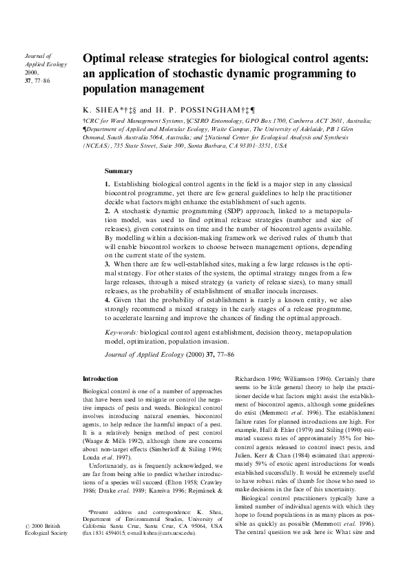 (PDF) Optimal release strategies for biological control agents: an application of stochastic ...