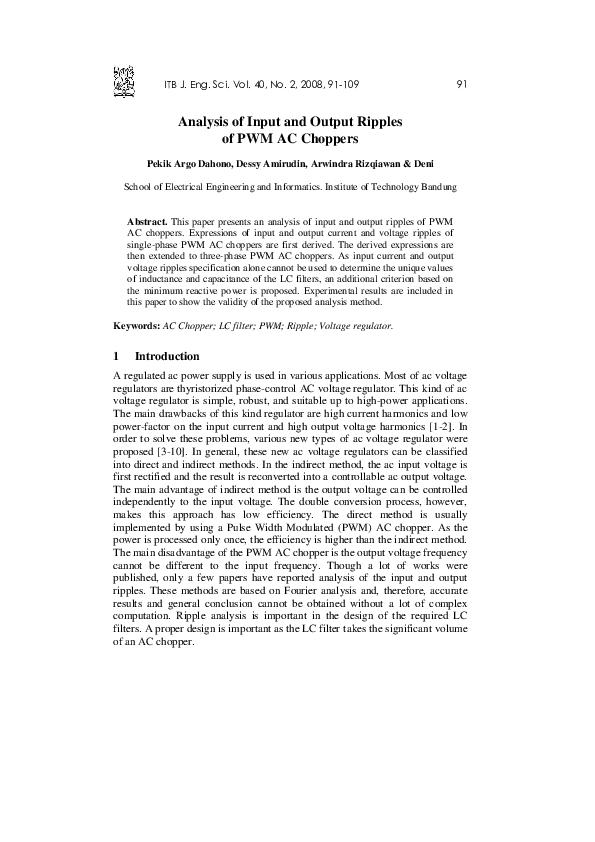 Pdf Analysis Of Input And Output Ripples Of Pwm Ac Choppers