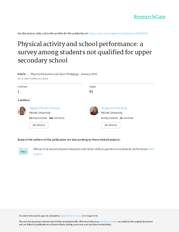 (PDF) Physical activity and school performance: a survey among students ...