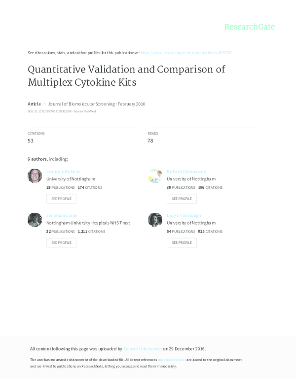 (PDF) Quantitative validation and comparison of multiplex cytokine kits