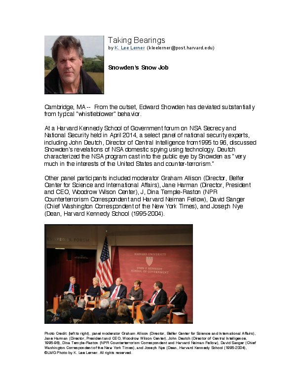 (PDF) Cambridge, Mass — Harvard Kennedy School: Snowden's Snow Job