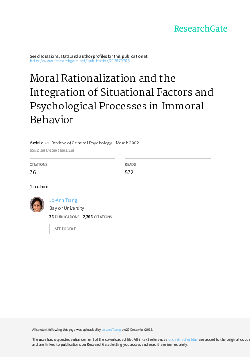 (PDF) Moral rationalization and the integration of situational factors ...
