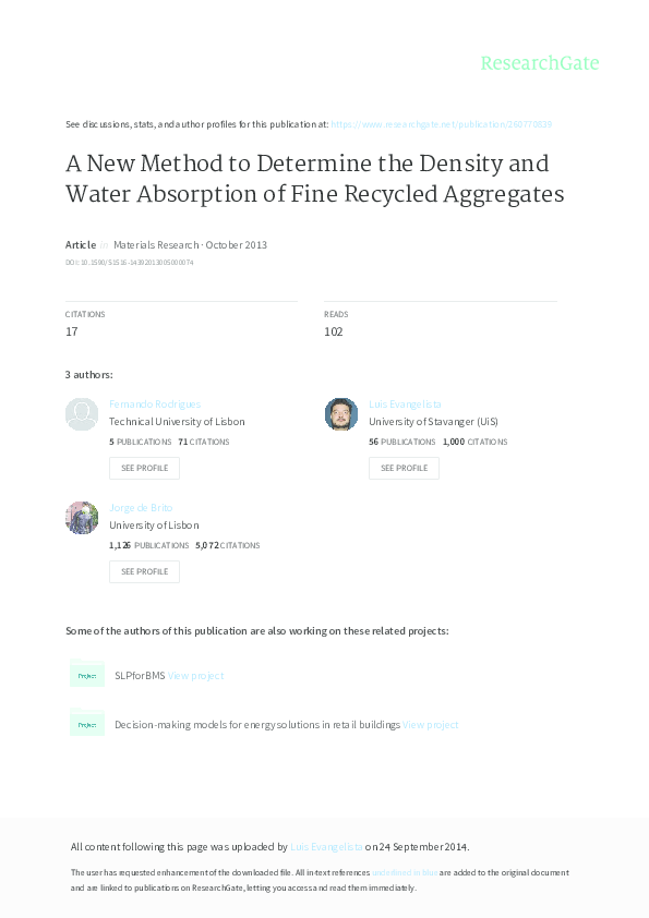 Pdf A New Method To Determine The Density And Water Absorption Of Fine Recycled Aggregates