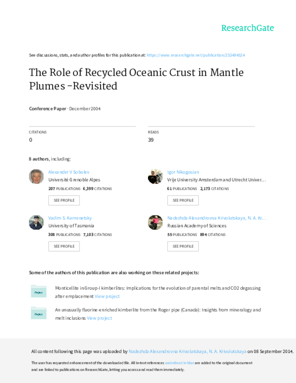 (PDF) The Role of Recycled Oceanic Crust in Mantle Plumes-Revisited