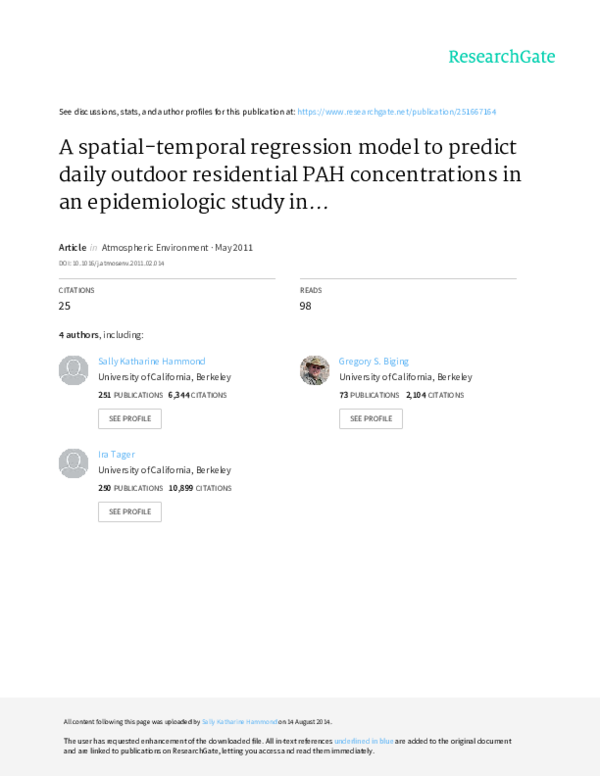 Pdf A Spatial Temporal Regression Model To Predict Daily Outdoor Residential Pah