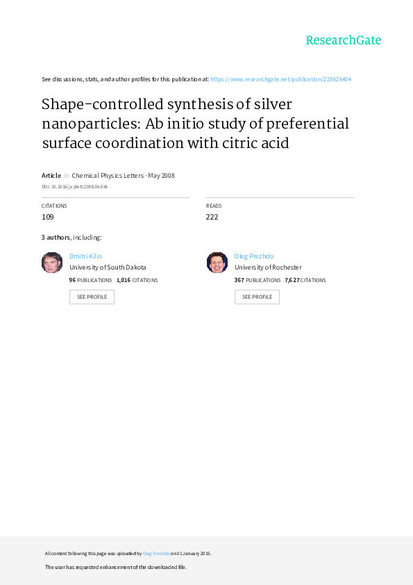 (PDF) Shape-controlled synthesis of silver nanoparticles by pulse sonoelectrochemical methods