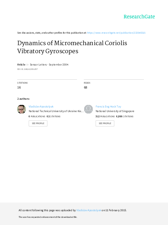 (PDF) Dynamics of Micromechanical Coriolis Vibratory Gyroscopes