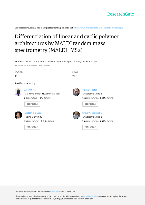 (PDF) Differentiation of Linear and Cyclic Polymer Architectures by ...