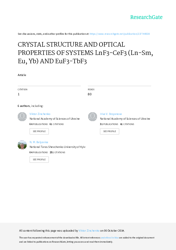 (PDF) CRYSTAL STRUCTURE AND OPTICAL PROPERTIES OF SYSTEMS LnF3-CeF3 (Ln ...