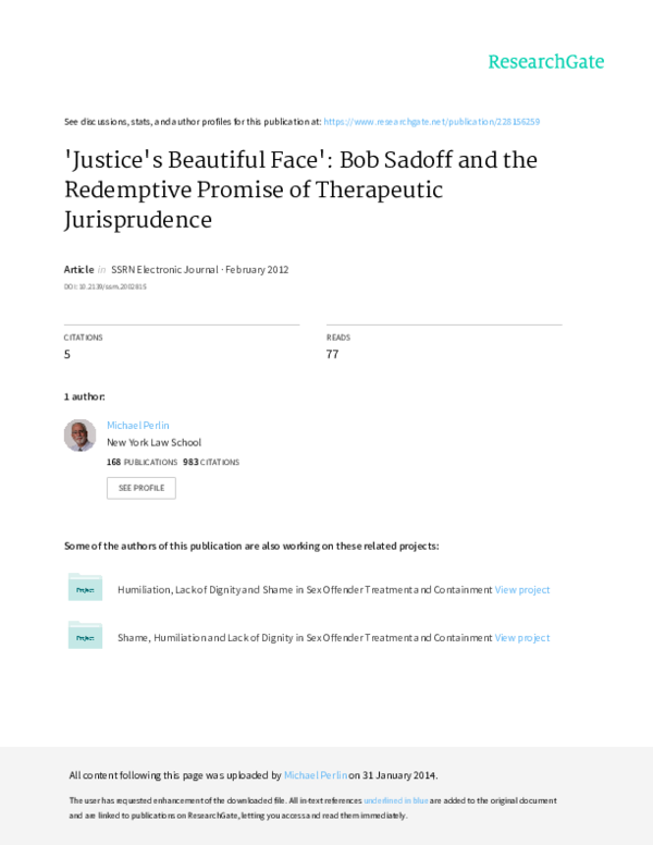 (PDF) Justice's Beautiful Face': Bob Sadoff and the Redemptive Promise ...