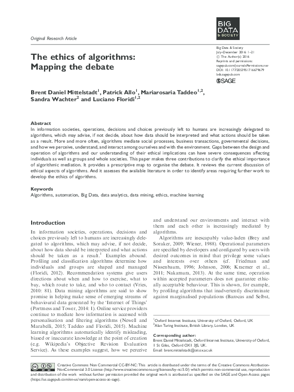 Pdf The Ethics Of Algorithms Mapping The Debate 