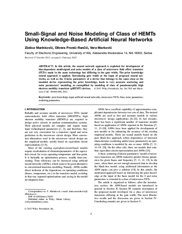 (PDF) An extraction technique for small signal intrinsic parameters of HEMTs based on artificial ...