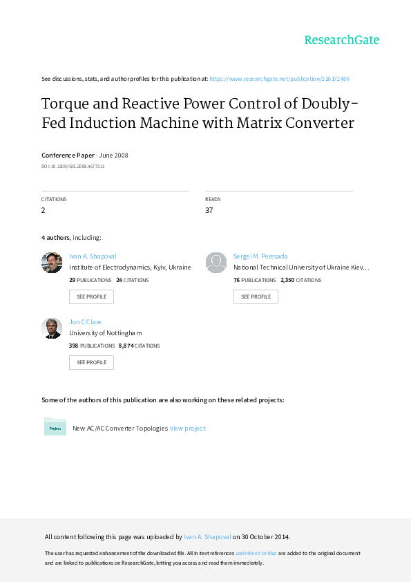 Pdf Torque And Reactive Power Control Of A Doubly Fed Induction Machine By Position Sensorless