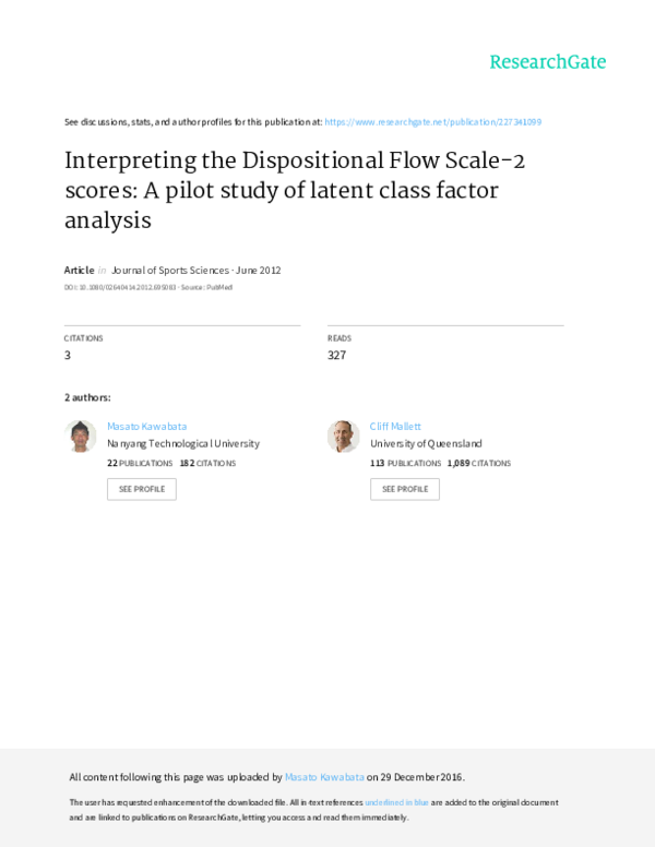(PDF) Interpreting the Dispositional Flow Scale-2 scores: a pilot study ...