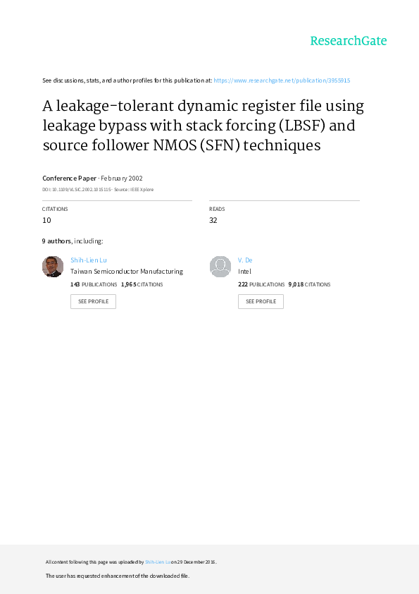 Pdf A Leakage Tolerant Dynamic Register File Using Leakage Bypass