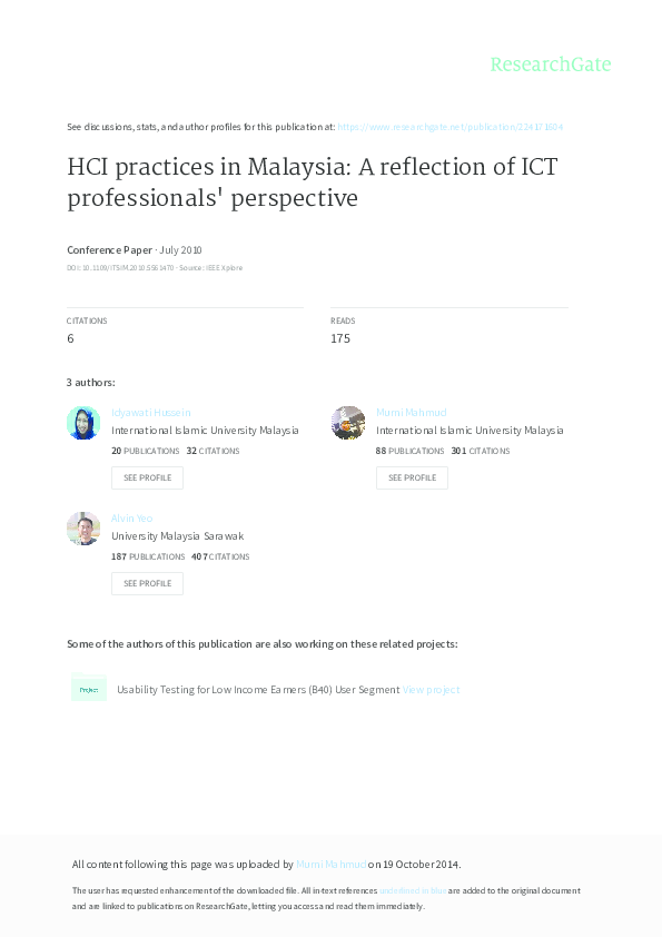 (PDF) HCI practices in Malaysia: A reflection of ICT professionals ...