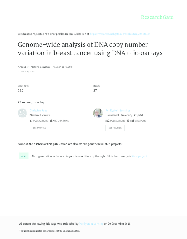 (PDF) Genome-wide analysis of DNA copy number variation in breast cancer using DNA microarrays