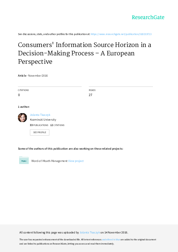 (PDF) Consumers' Information Source Horizon in a Decision-Making ...
