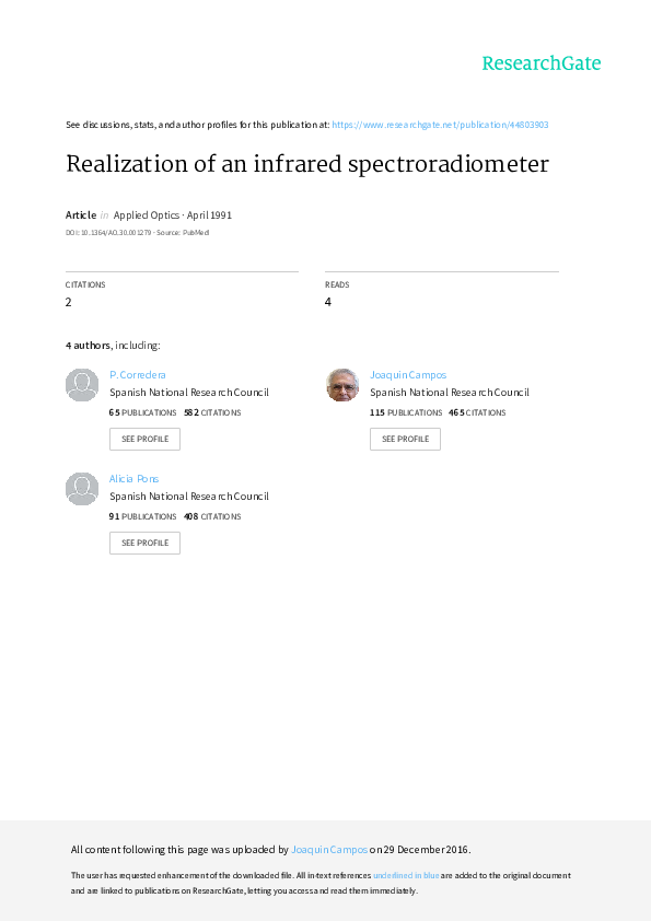 (PDF) Realization of an infrared spectroradiometer