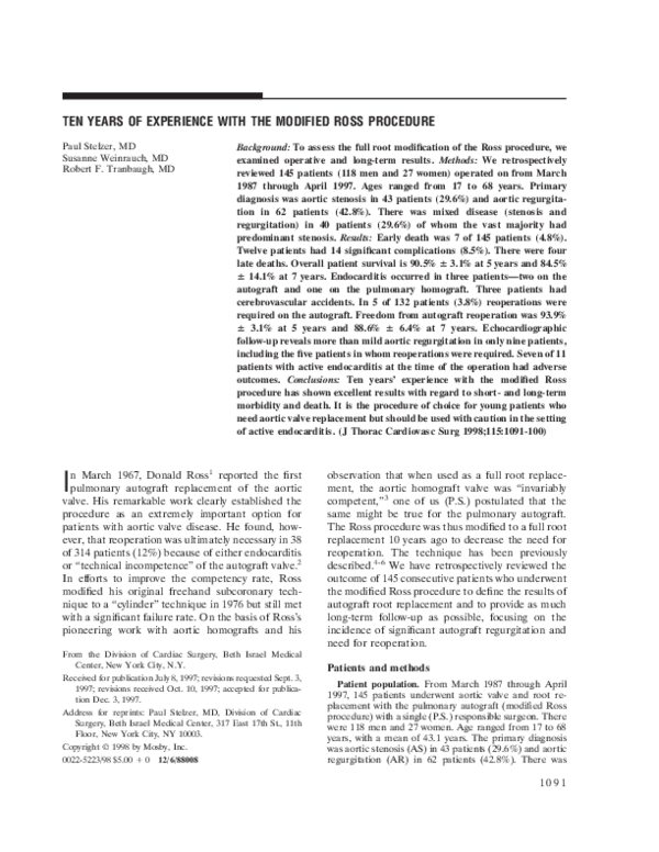 (PDF) Ten years of experience with the modified Ross procedure | Donald ...