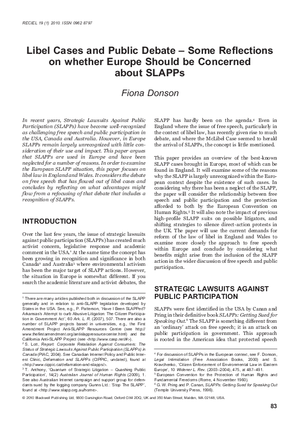 (PDF) Libel Cases and Public Debate Some Reflections on whether Europe ...