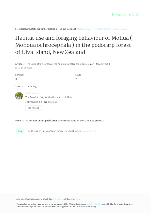 (PDF) Habitat Use and Foraging Behaviour of Mohua (Mohoua Ochrocephala ...