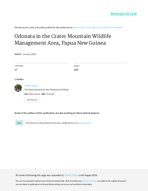 (PDF) Odonata in the Crater Mountain Wildlife Management Area, Papua ...