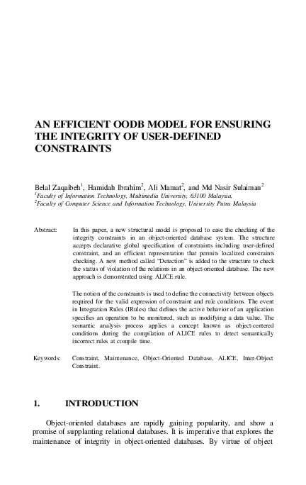 (PDF) An Efficient OODB Model for Ensuring the Integrity of User-Defined Constraints