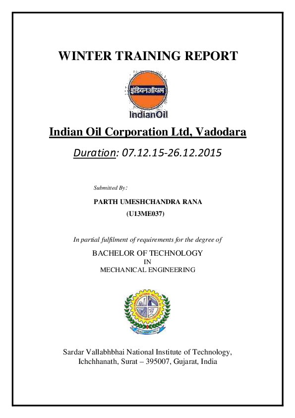(PDF) WINTER TRAINING REPORT BACHELOR OF TECHNOLOGY IN MECHANICAL ...