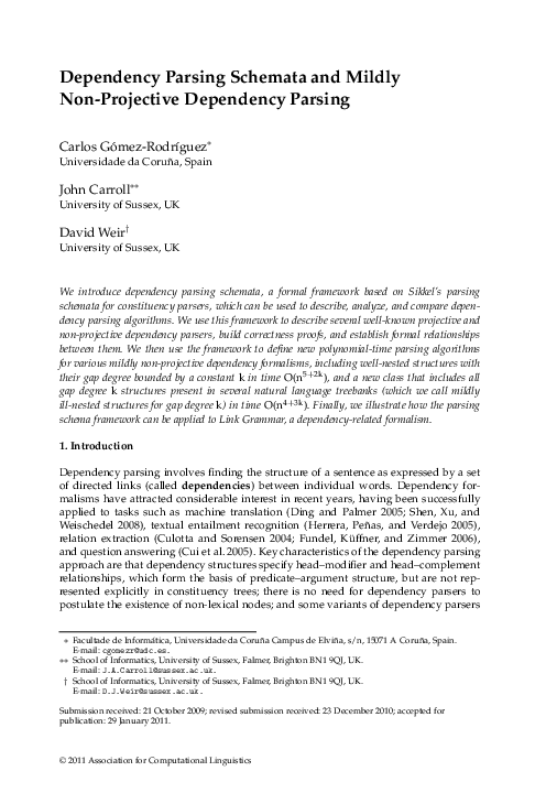 (PDF) Dependency Parsing Schemata and Mildly Non-Projective Dependency Parsing
