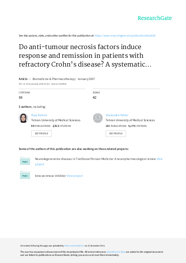 (PDF) Do anti-tumor necrosis factors induce response and remission in patients with acute ...