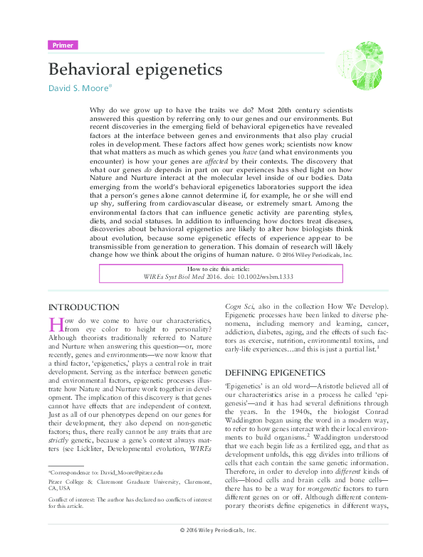 (PDF) Behavioral epigenetics