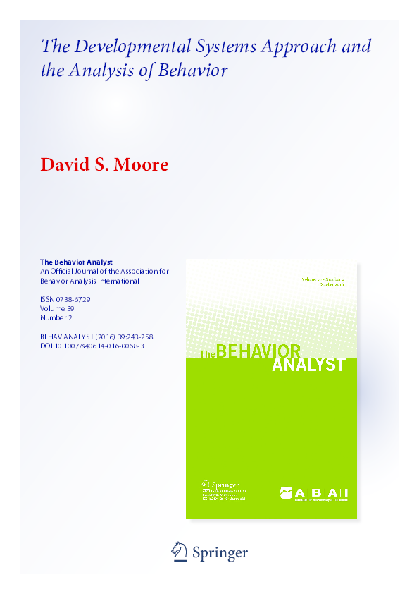 (PDF) The Developmental Systems Approach and the Analysis of Behavior
