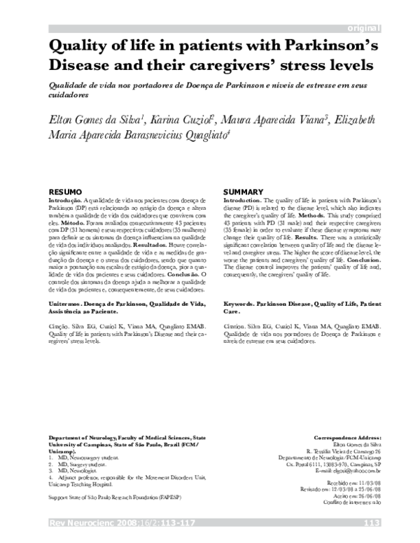 (PDF) Quality of life in patients with Parkinson's disease: Translation ...
